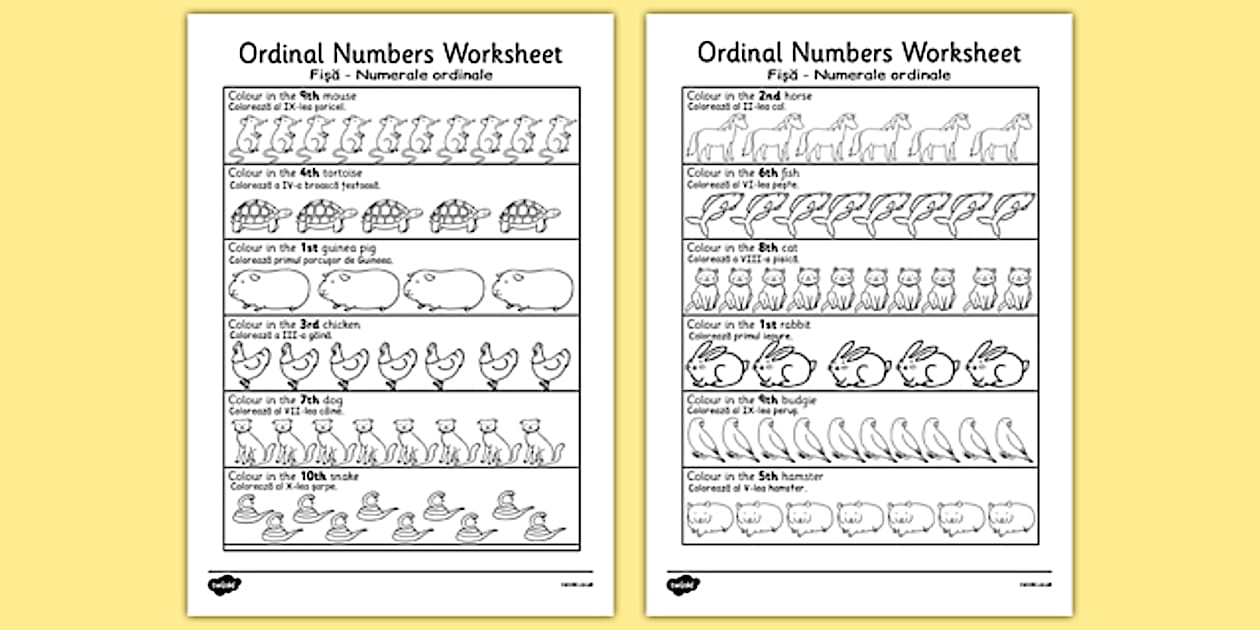 Ordinal Numbers Worksheet Romanian Translation - Twinkl