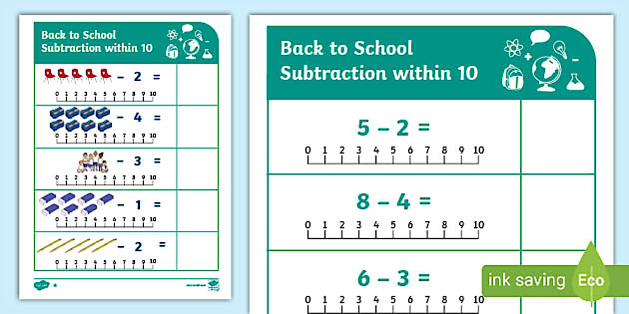👉 KS1 Back to School Subtraction Within 10 Worksheets