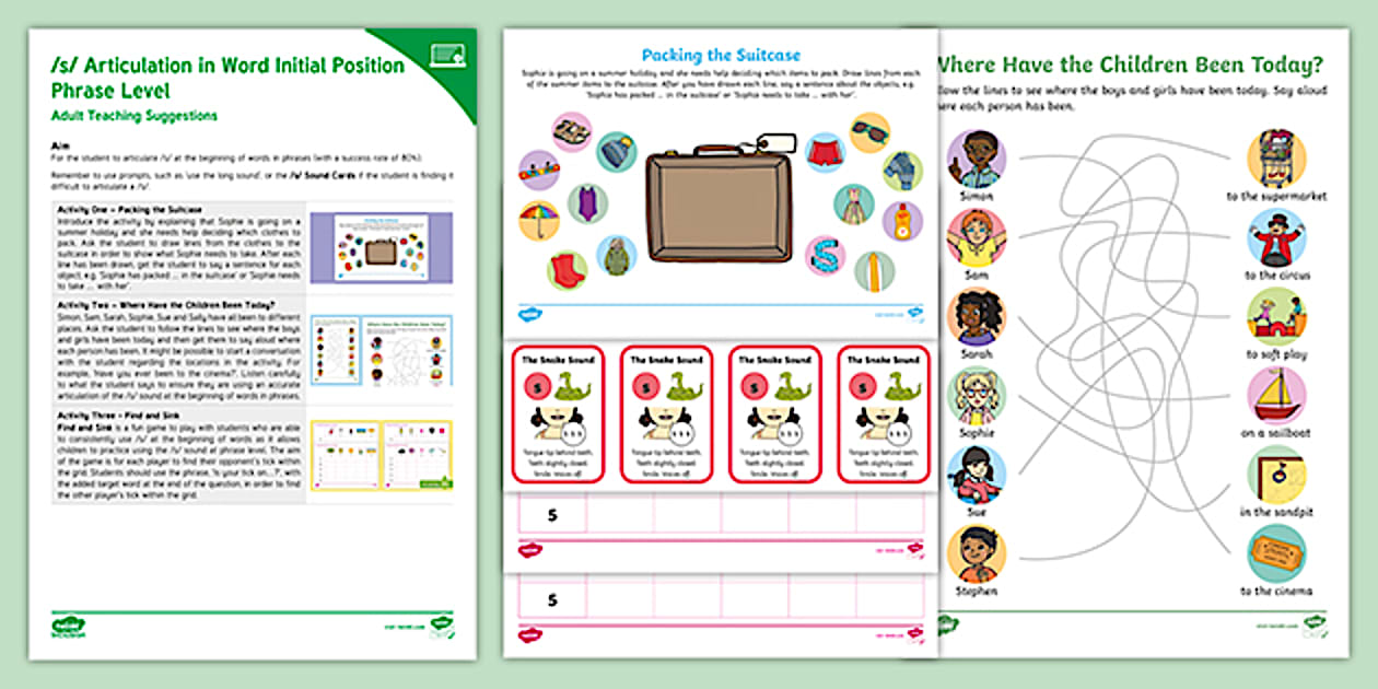 /s/ Articulation in Word Initial Position Phrase Level Activity Pack