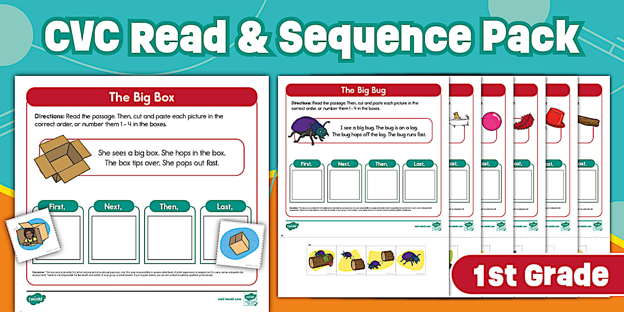 First Grade CVC Read and Sequence Cut and Paste Passages