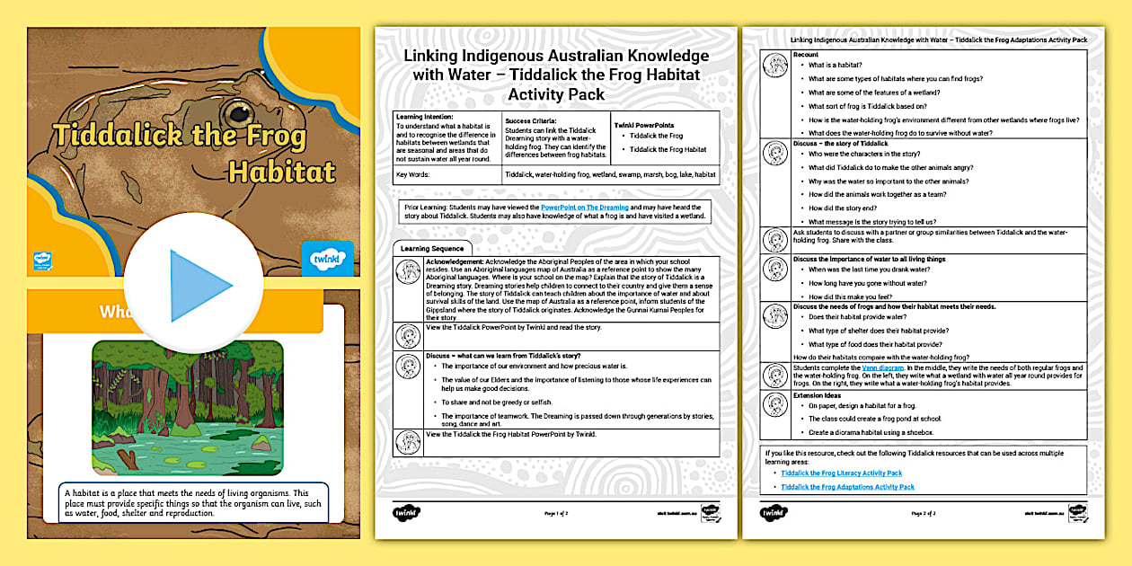 Tiddalick the Frog Habitat Activity Pack (teacher made)