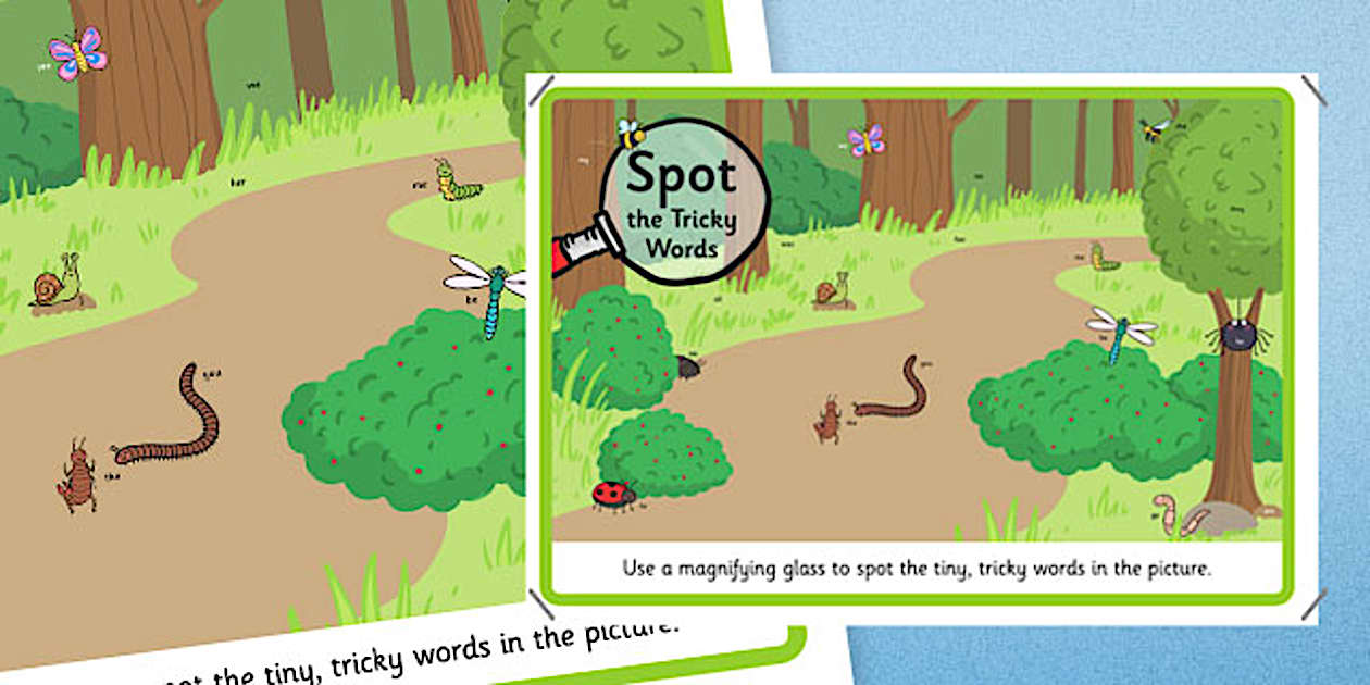 Phase 2 Tricky Words Magnifying Glass Activity Minibeasts Scene Poster