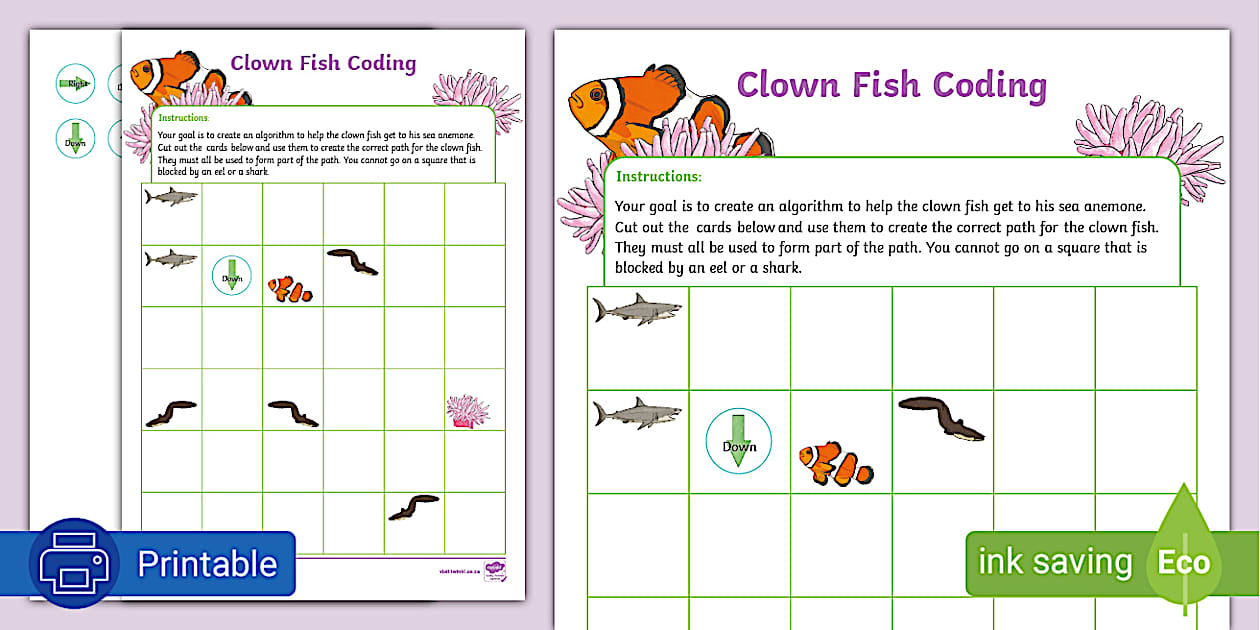 Clown Fish Coding Activity Sheet | Intermediate Phase
