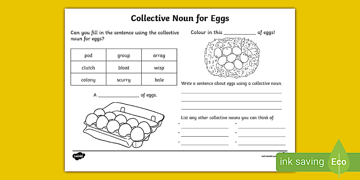 Collective Noun - Eggs Worksheet (teacher made) - Twinkl
