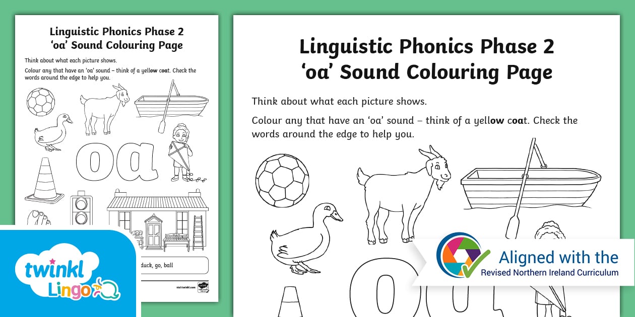Linguistic Phonics Phase 2 'oa' Sound Colouring Page