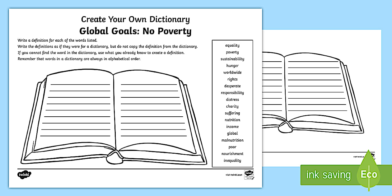 Global Goals No Poverty Create Your Own Dictionary Activity