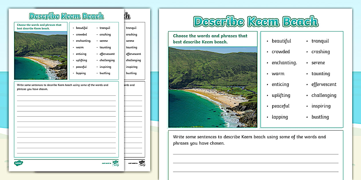 Describe Keem Beach Worksheet (teacher made) - Twinkl