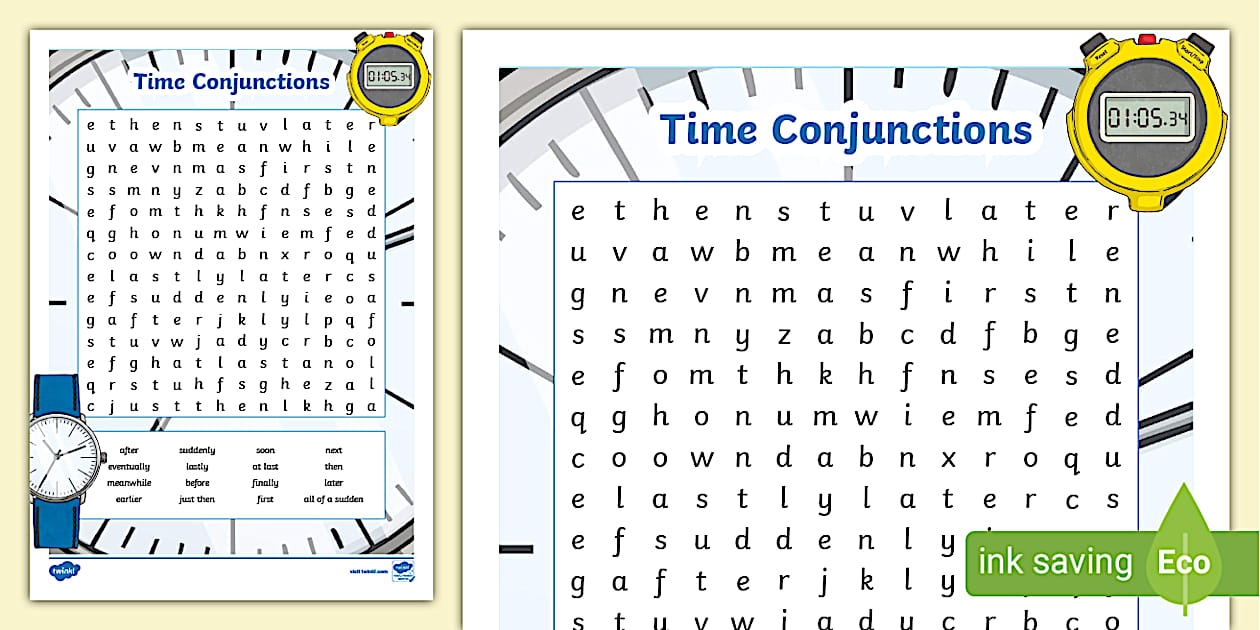Time Conjunctions Word Search (teacher made) - Twinkl