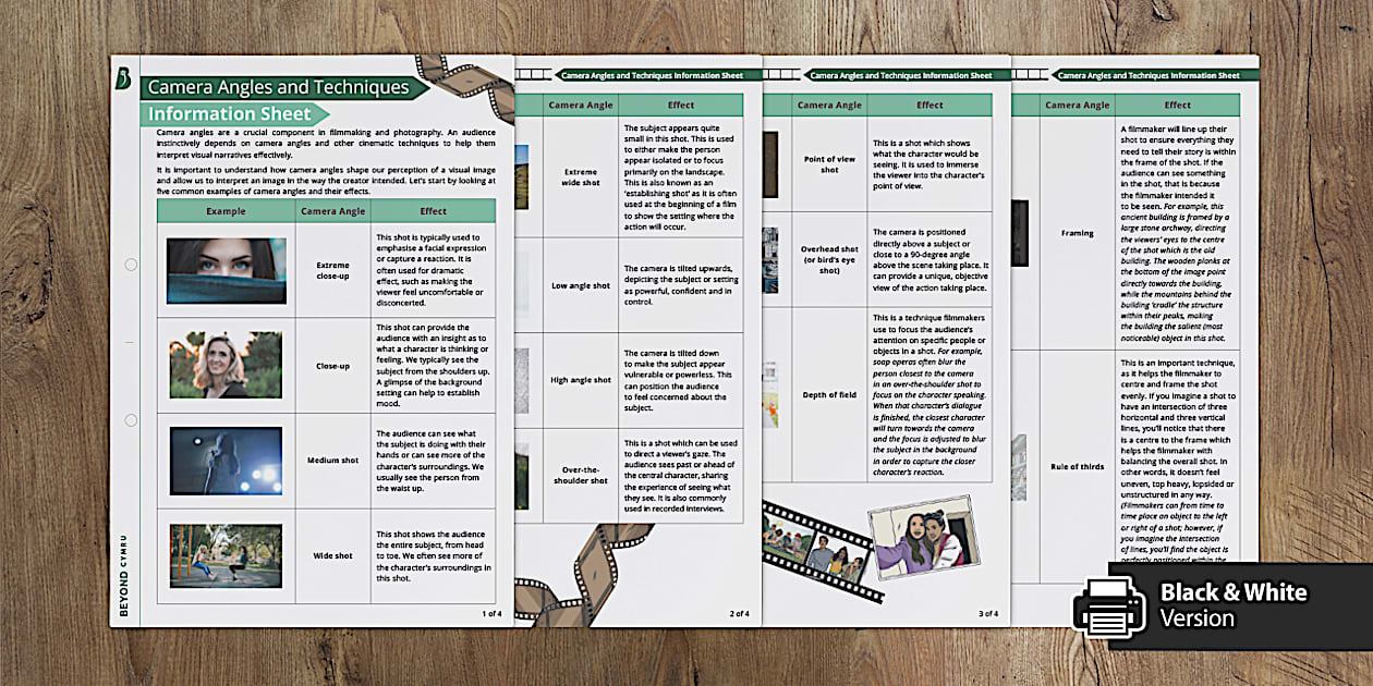 Camera Angles and Techniques Activity (teacher made)