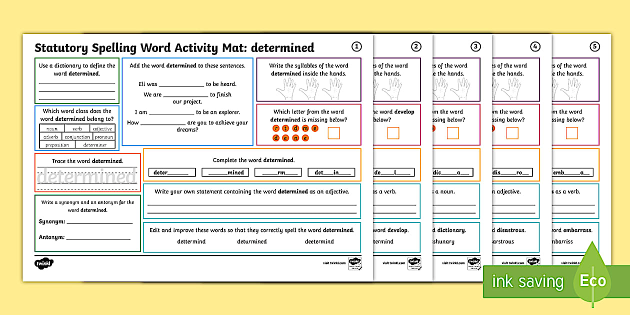 Editable Year 5 and 6 Statutory Spelling Words Activity Mat Pack 7