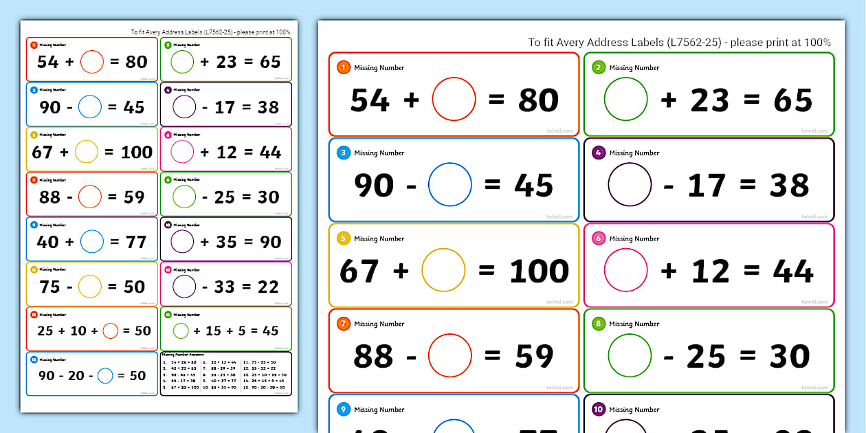 👉 Missing Numbers within 100 Maths Sticky Labels - Twinkl