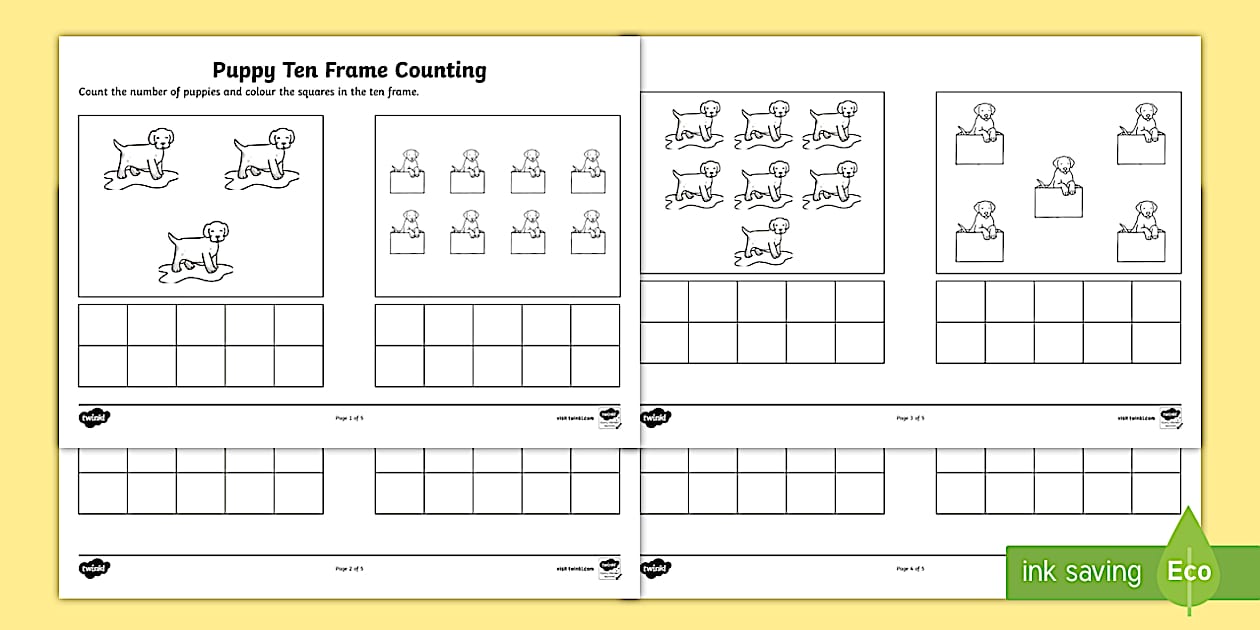 Editable Puppy Ten-Frame Counting Worksheet - Twinkl