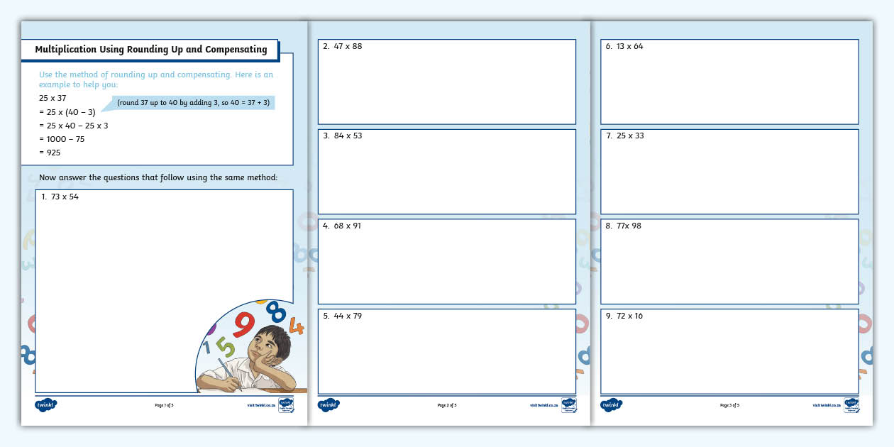 Multiplication Using Rounding Up and Compensating Activity Sheet