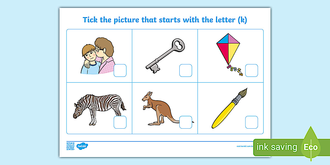 Tick the picture that starts with the letter - Letter k