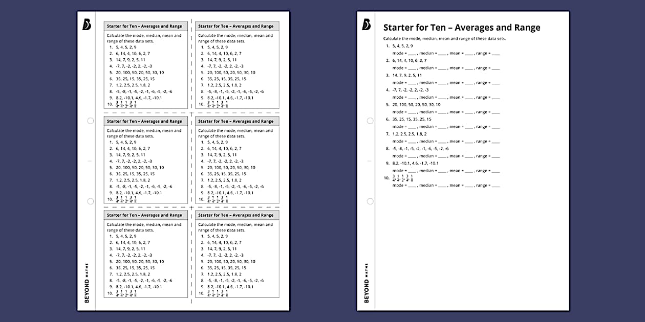 👉 Starter for Ten – Averages and Range (teacher made)