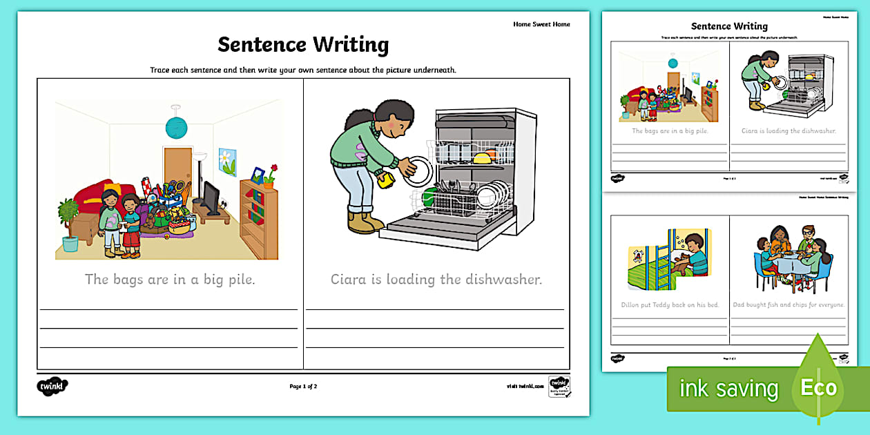 Home Sweet Home Trace and Copy Sentence Writing Activity