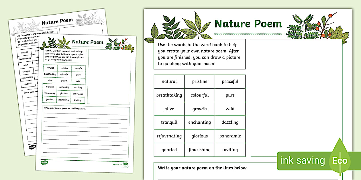 Nature Poem Writing Template (Teacher-Made) - Twinkl