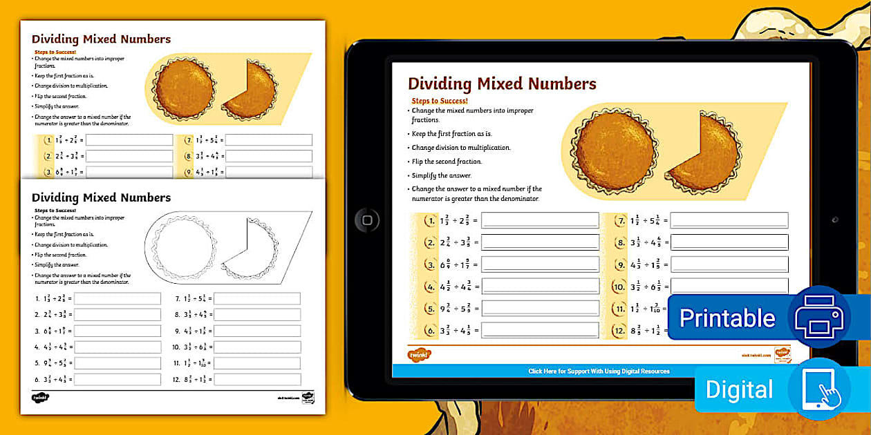Dividing Mixed Numbers Worksheet | 6th Grade | Twinkl