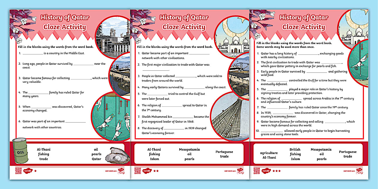 History of Qatar Cloze Activity (Teacher-Made) - Twinkl