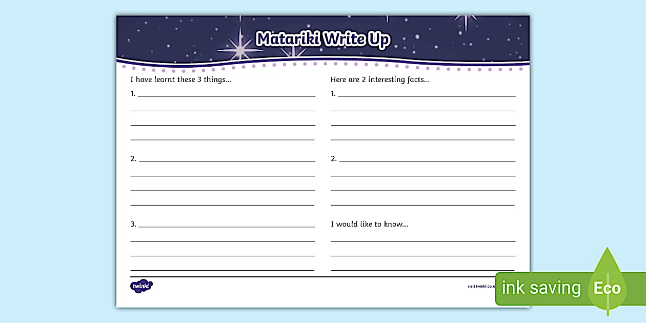 Matariki Write Up Worksheet (teacher made) - Twinkl