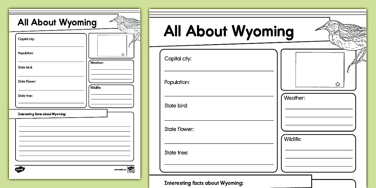 All About Wyoming Research Worksheet for K-2nd Grade