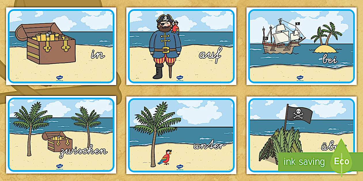 Piraten Präpositionen Poster - Twinkl