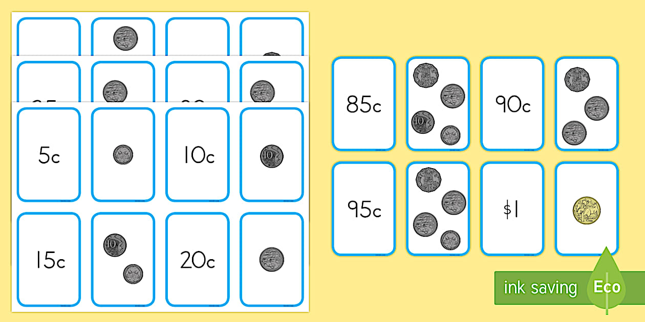 VIC Australian Coins To $1 Matching Cards (teacher made)