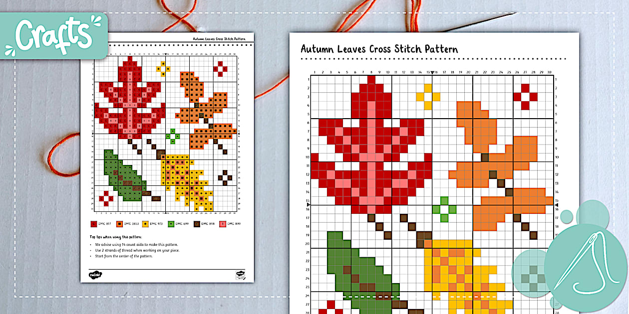 Autumn Leaves Cross Stitch Pattern | Autumn Crafts - Twinkl