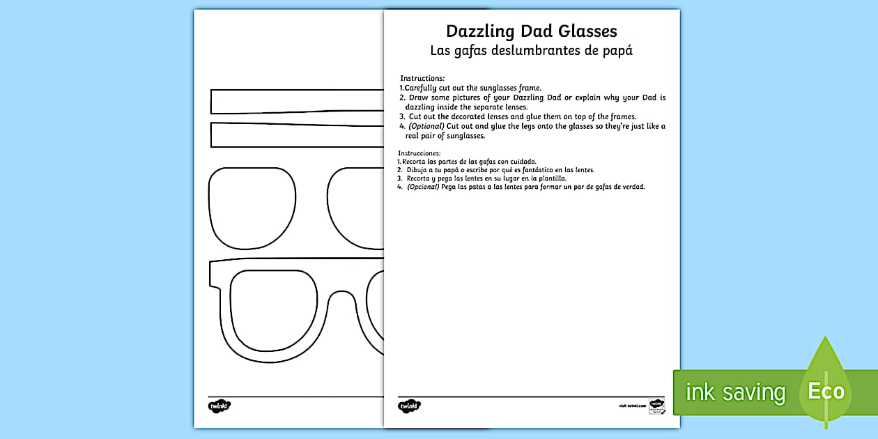 Father's Day Dazzling Dad Sunglasses Gift Craft English/Spanish ...