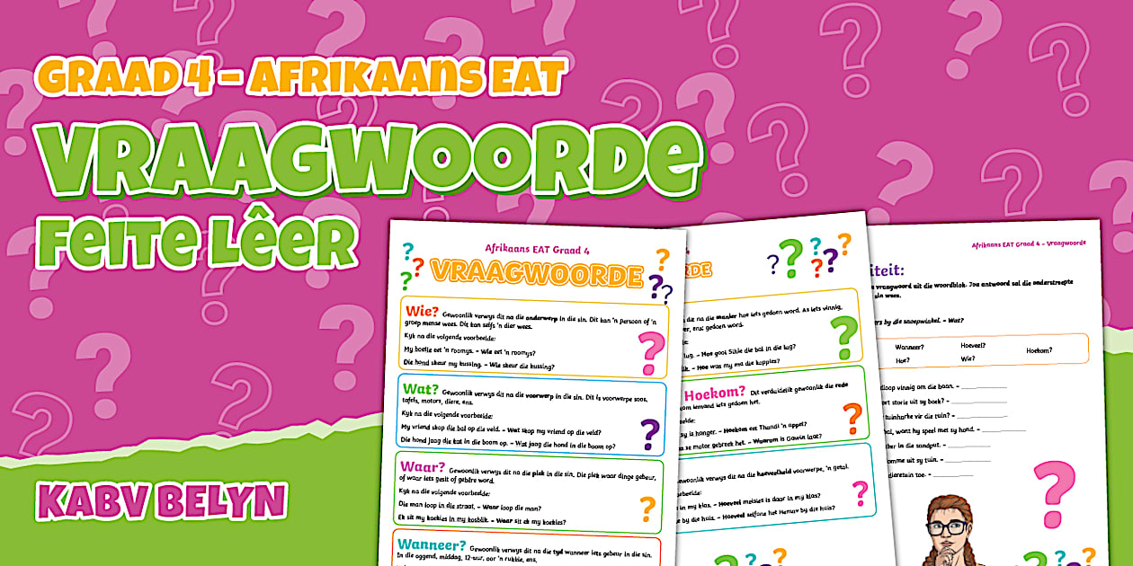 Graad 4 - Afrikaans EAT - Kwartaal 1 - Vraagwoorde - Feite Lêer (KABV ...
