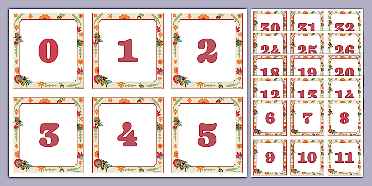 Bee-Themed Square Number Cards (teacher made) - Twinkl