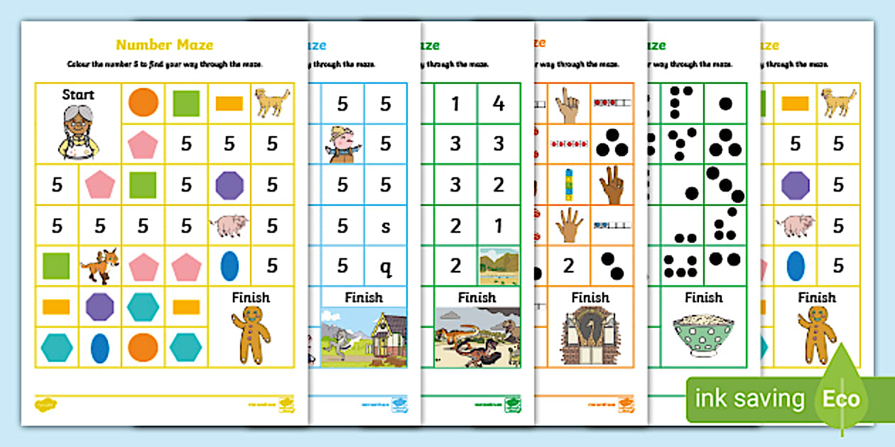 Number 5 Maze Worksheet (teacher made) - Twinkl