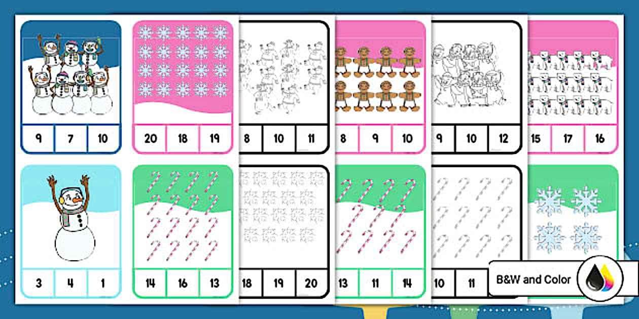 Snowball Soiree Counting to 20 Clip Cards | Twinkl - Twinkl