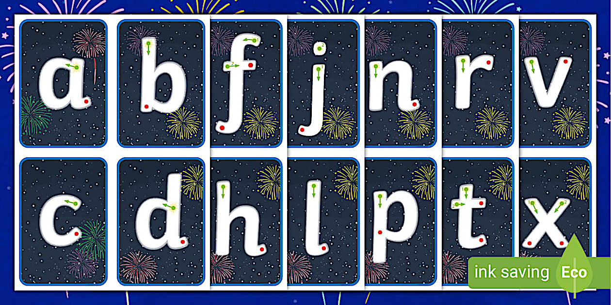 Cursive Firework-Themed Letter Formation Cards - Twinkl