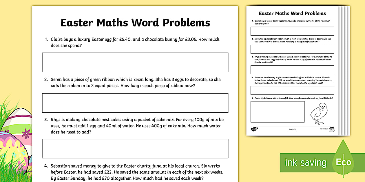 Middle Ability Easter-Themed Maths Word Problems - Twinkl