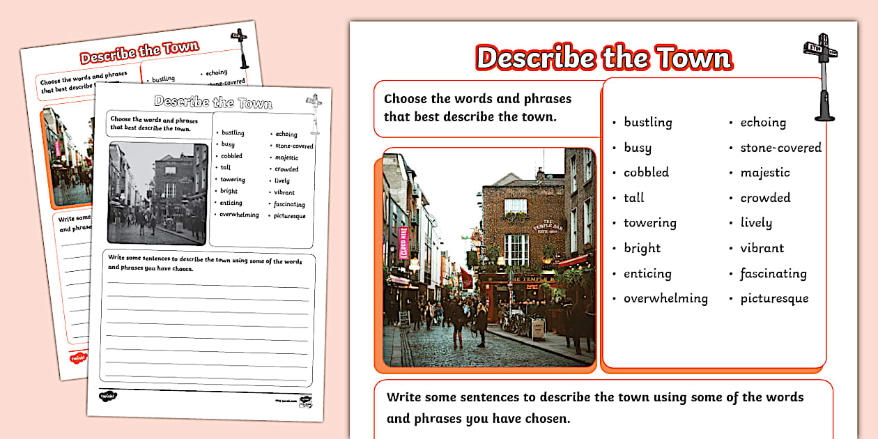 Describe the Town Worksheet (Teacher-Made) - Twinkl