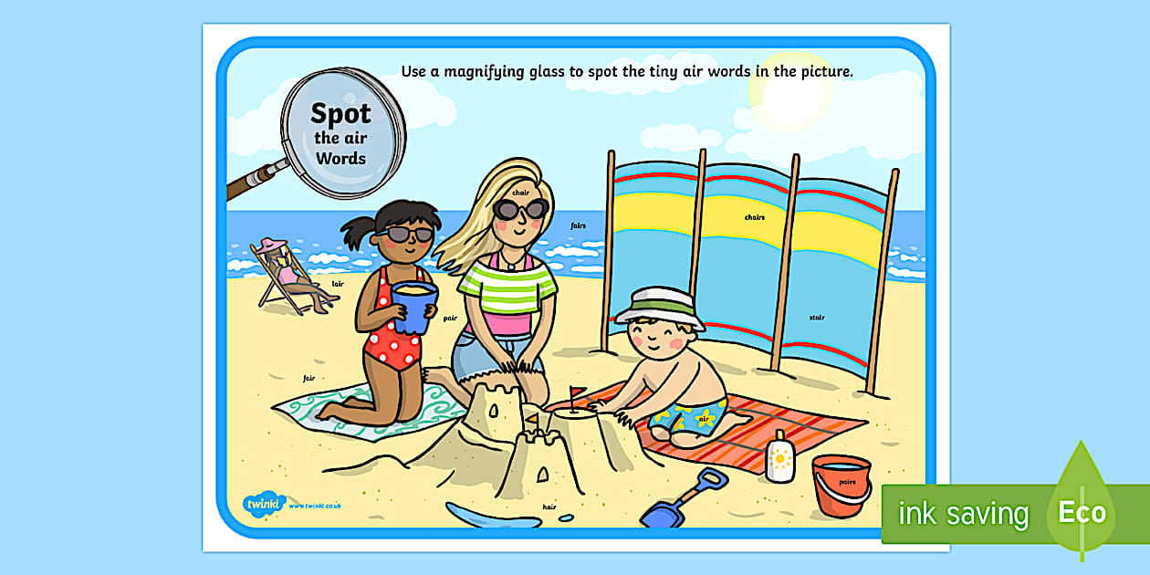 Phase 3 air Words Beach Scene Magnifying Glass Worksheet / Worksheet