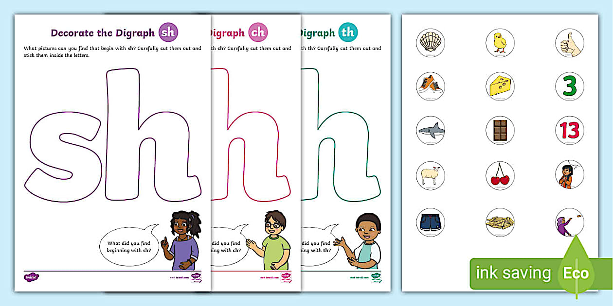 sh, ch, th Initial Sounds Cutting Skills Activity - Twinkl
