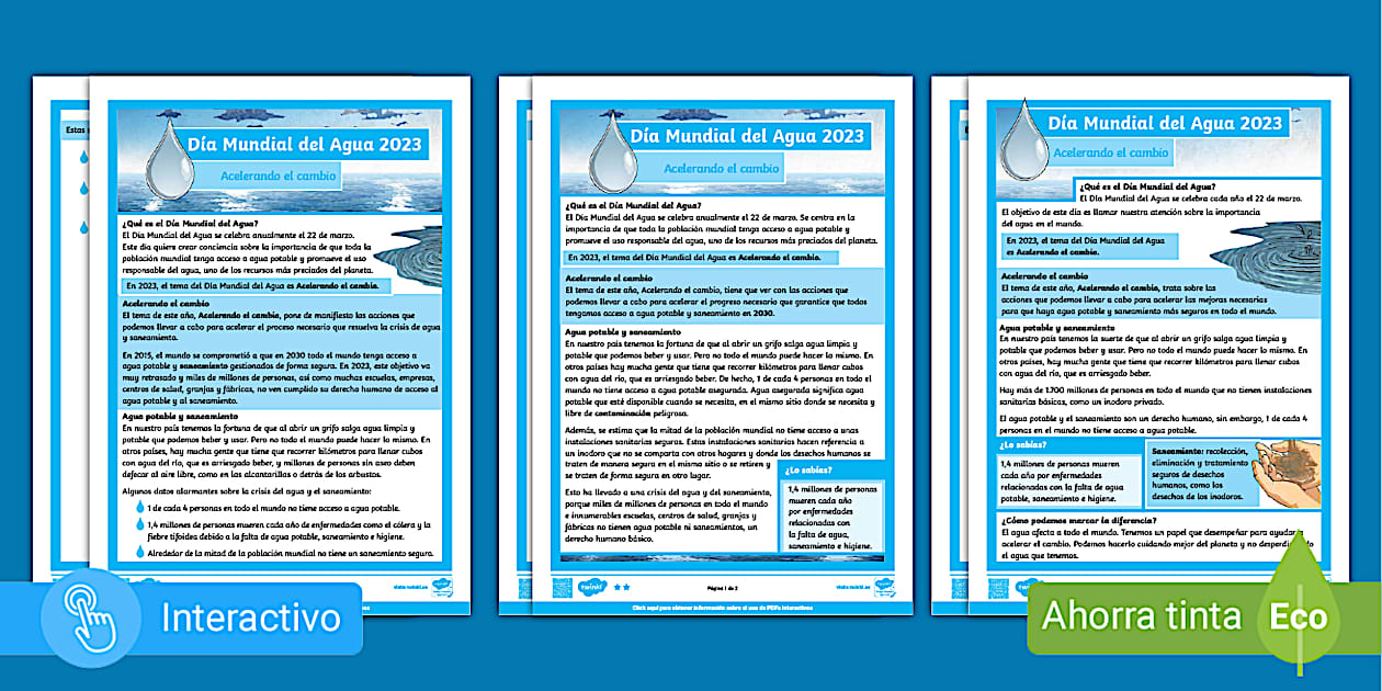 PDF interactivo: Día Mundial del Agua - Comprensión lectora por niveles