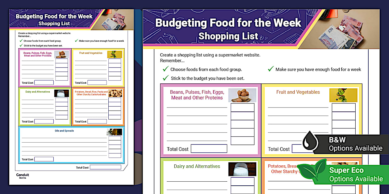 Reinforcing Life Skills: Budgeting Shopping List Template