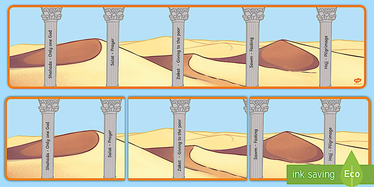 The Five Pillars of Islam - Islamic Poster Display
