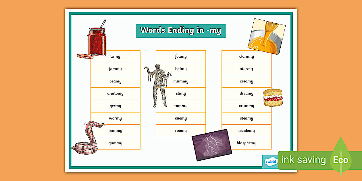 Words Ending in -my Word Mat