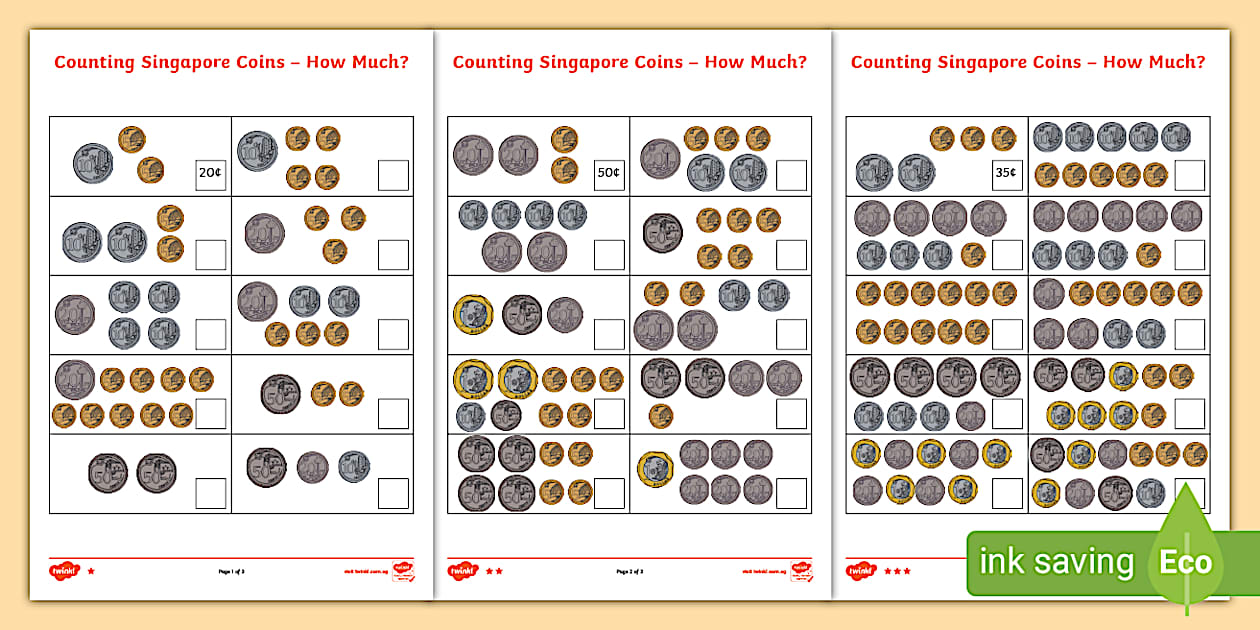 *Counting Singapore Coins – How Much? Worksheets* - Twinkl