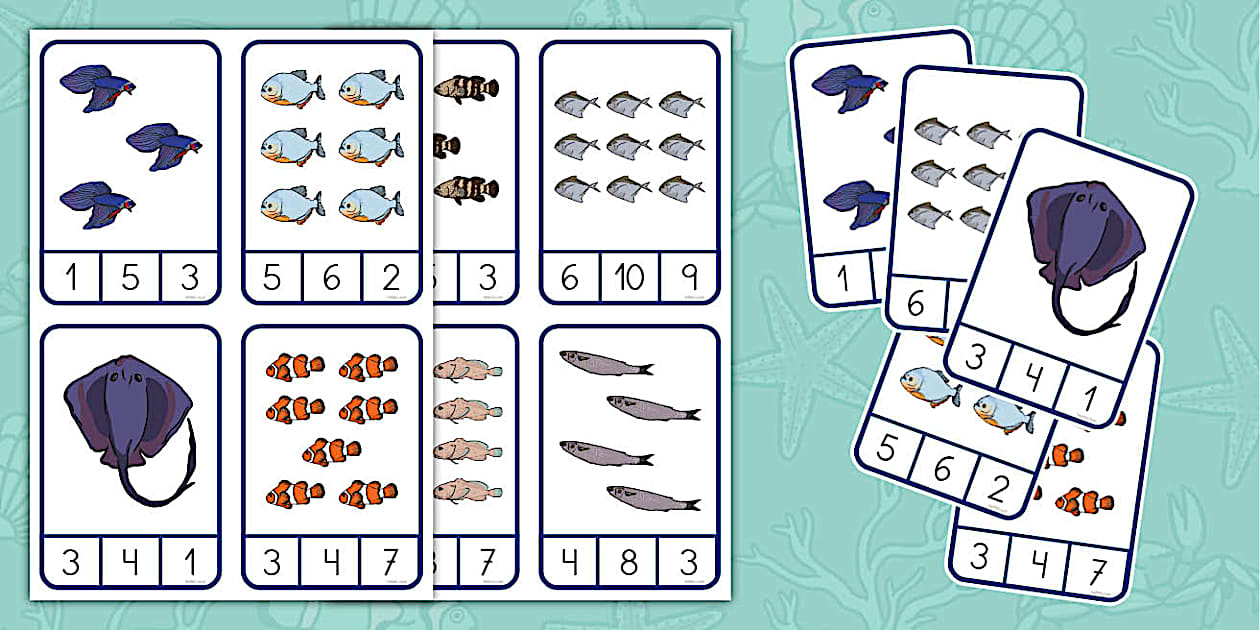 Tarjetas educativas: Contar del 1 al 10 - Peces - Twinkl