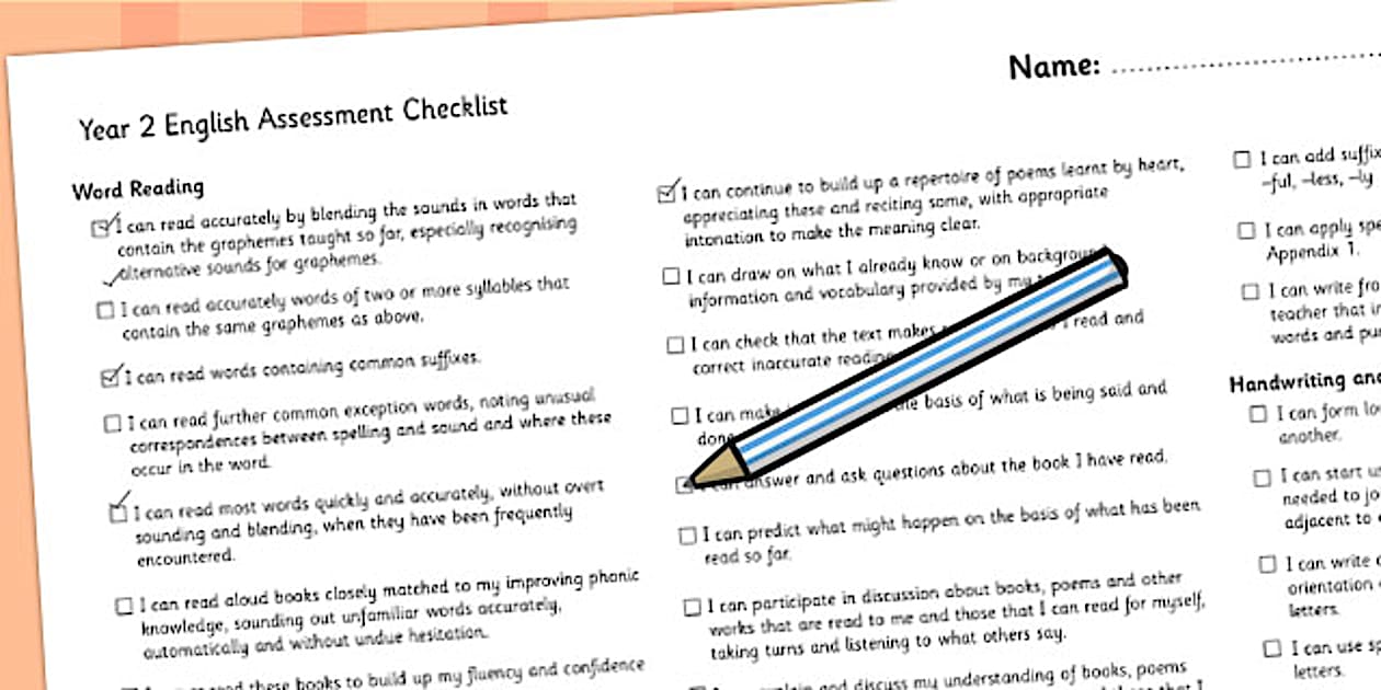 2014 National Curriculum Year 2 English Assessment Individual Checklist