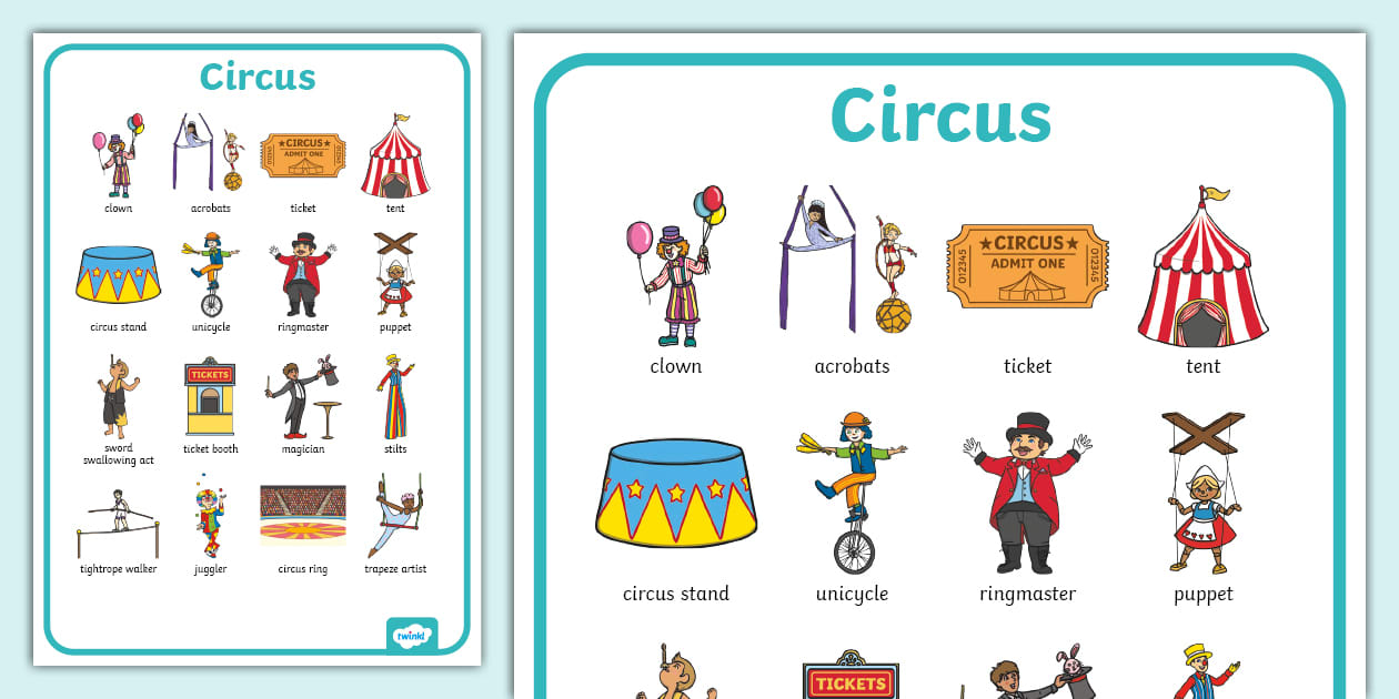 Circus Vocabulary Poster (teacher made) - Twinkl