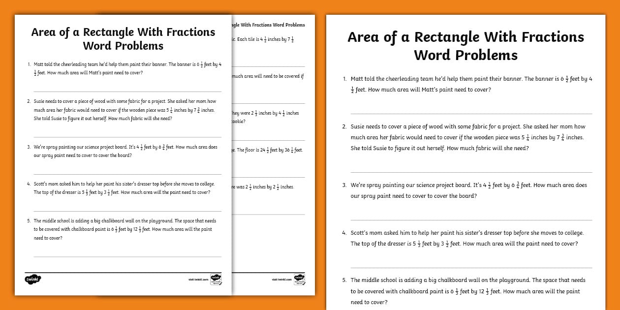 Area of Rectangle with Fractions Activity | Twinkl USA