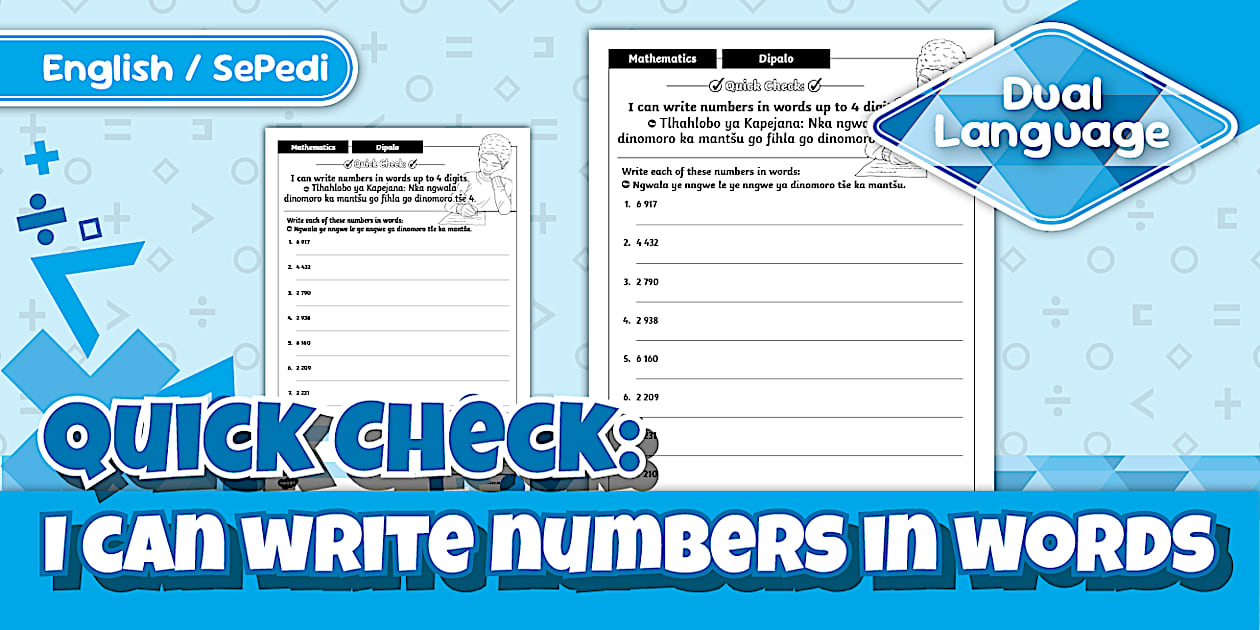 Grade 4 Maths Quick Check Write Numbers in Words Sepedi