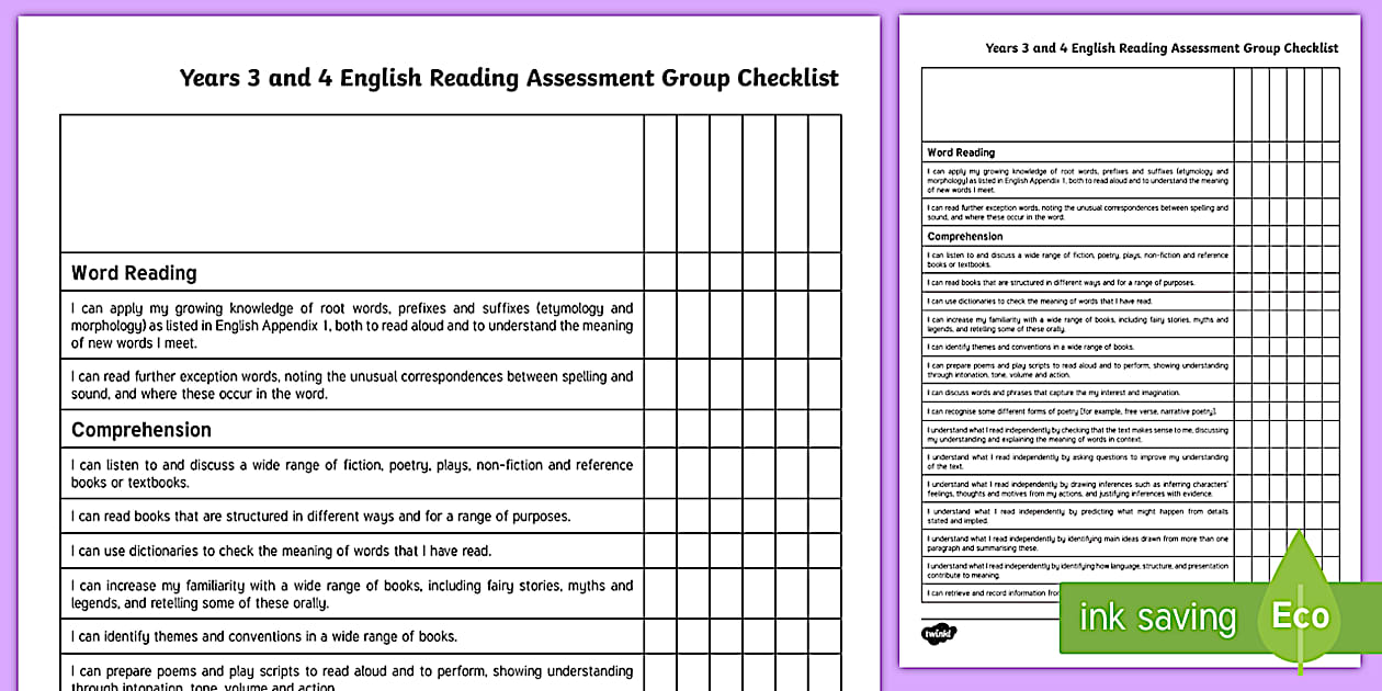 Editable 2014 Curriculum LKS2 Years 3 and 4 Reading Assessment Group ...