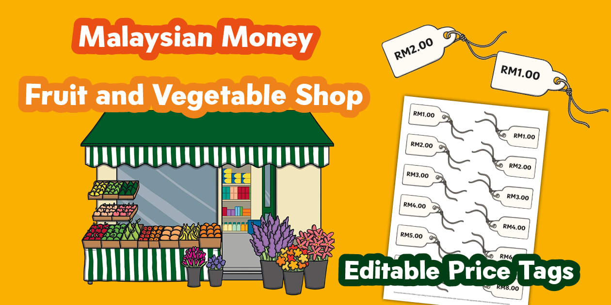 Malaysian Money - Fruit and Vegetable Shop - Editable Price Tags